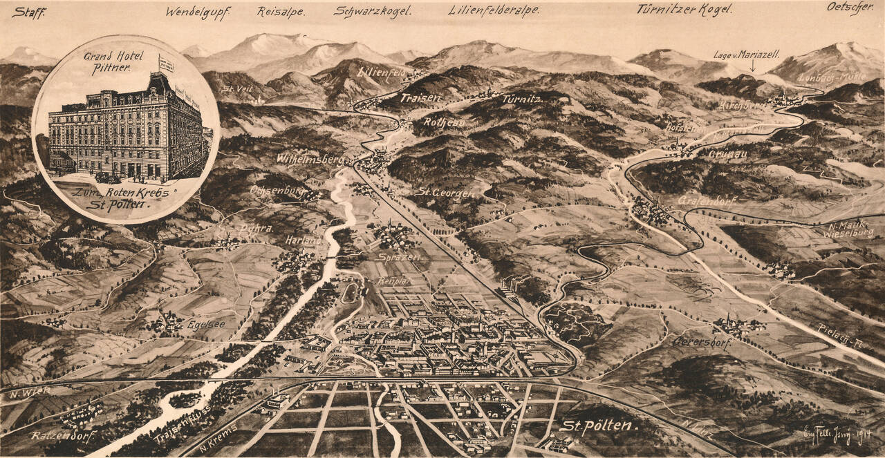 St. Pölten - Luftbild bis Ötscher und Reisalpe